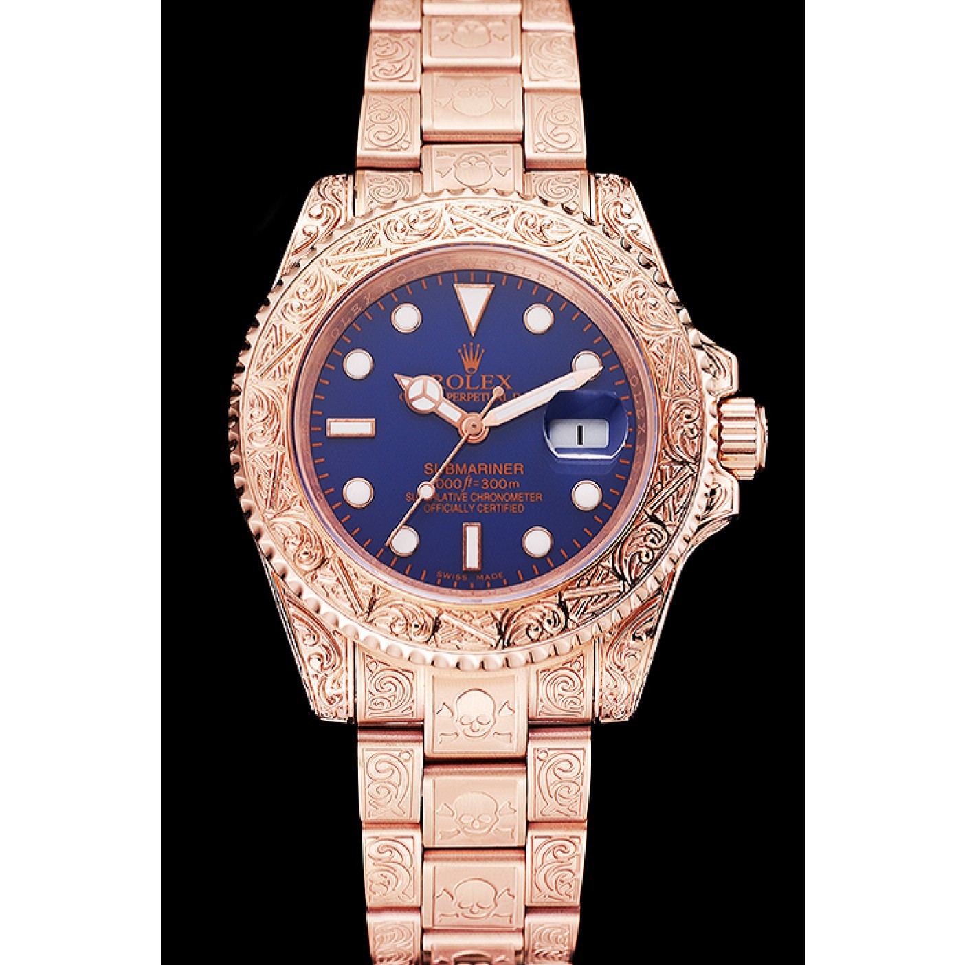 Swiss Rolex Submariner Skull Limited Edition Blue Dial Rose Gold Case ...